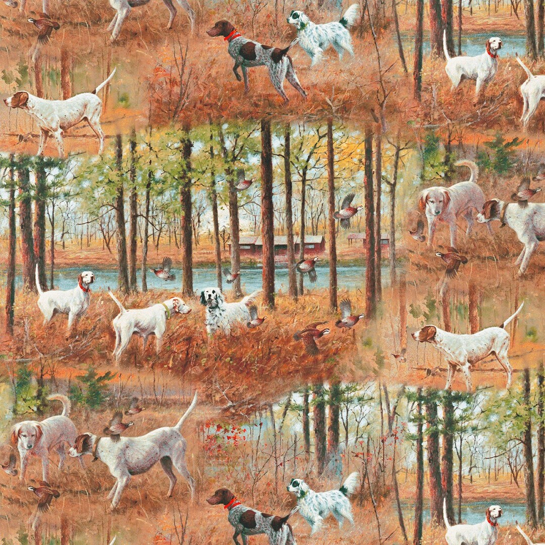 Hunting Fabric One of a Kind the Hunt Spaniel From Windham Fabrics 100% ...