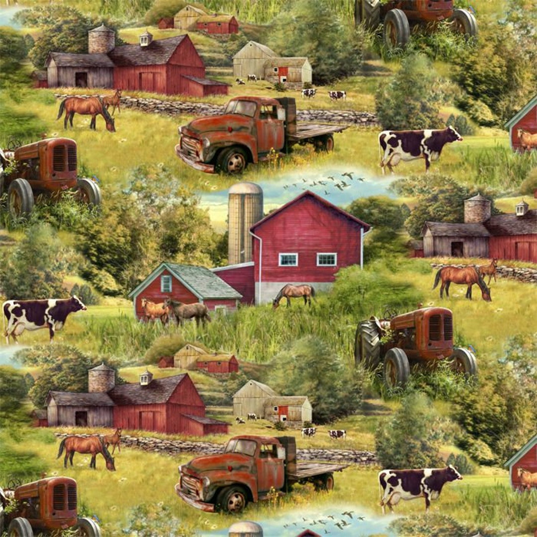 Farm Fabric Barns & Trucks From David Textiles 100% Cotton - Etsy