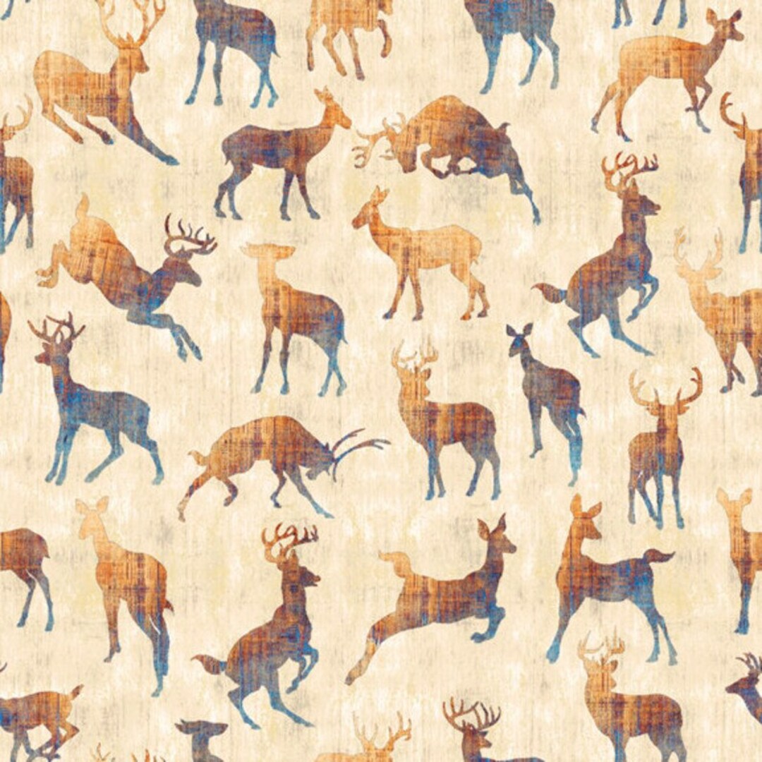 Wildlife Fabric Timberland Trail Silhouettes in Light Tan 31"x44" PRE ...