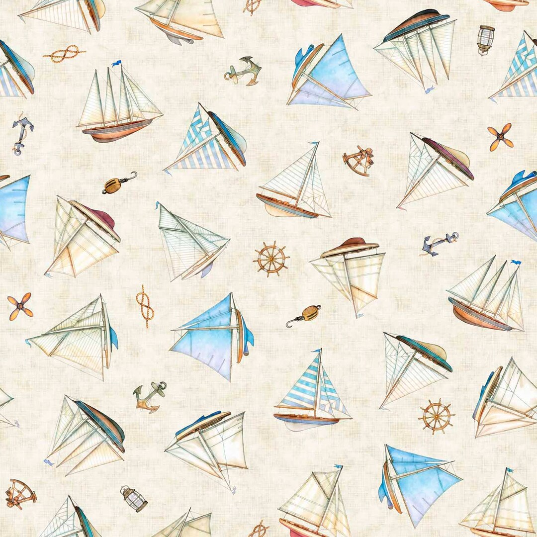 Boat Fabric Siren's Call Boats in Cream From Quilting Treasures 100% ...