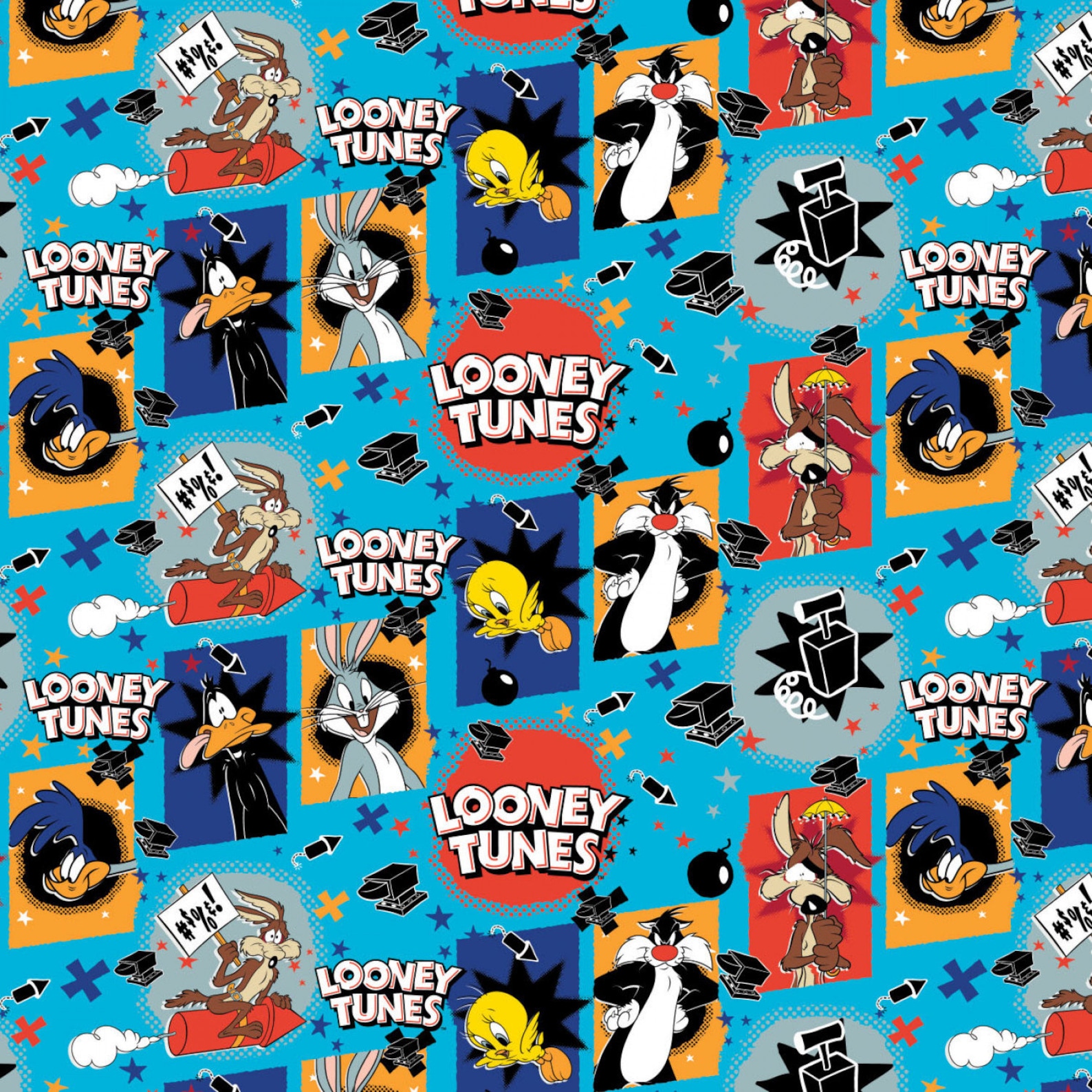 Looney Tunes Fabric Be Looney Explosive Cast in Blue From Riley Blake ...