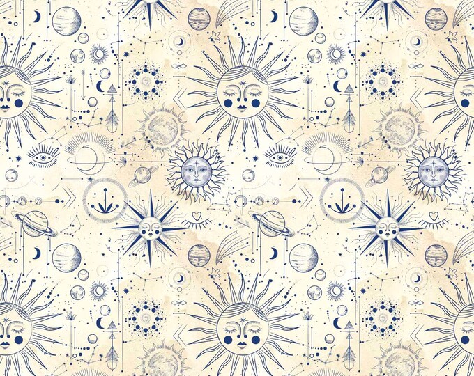 Celestial Fabric Celestial Packed in Cream From Quilting Treasures 100% ...