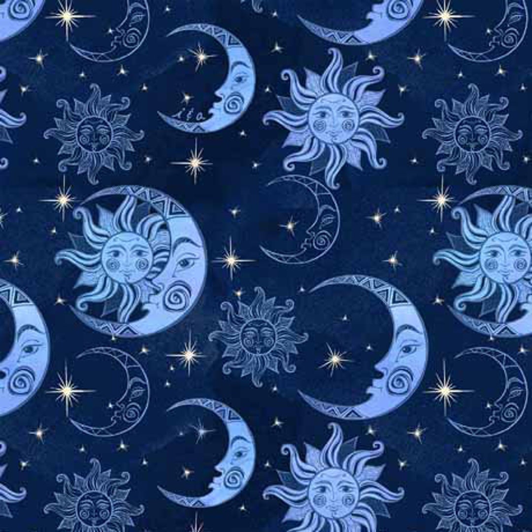 Celestial Fabric Sun and Moon in Blue From Quilting Treasures 100% Cotton - Etsy