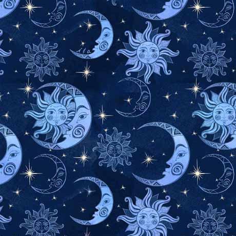 Celestial Fabric Sun and Moon in Blue From Quilting Treasures 100% ...