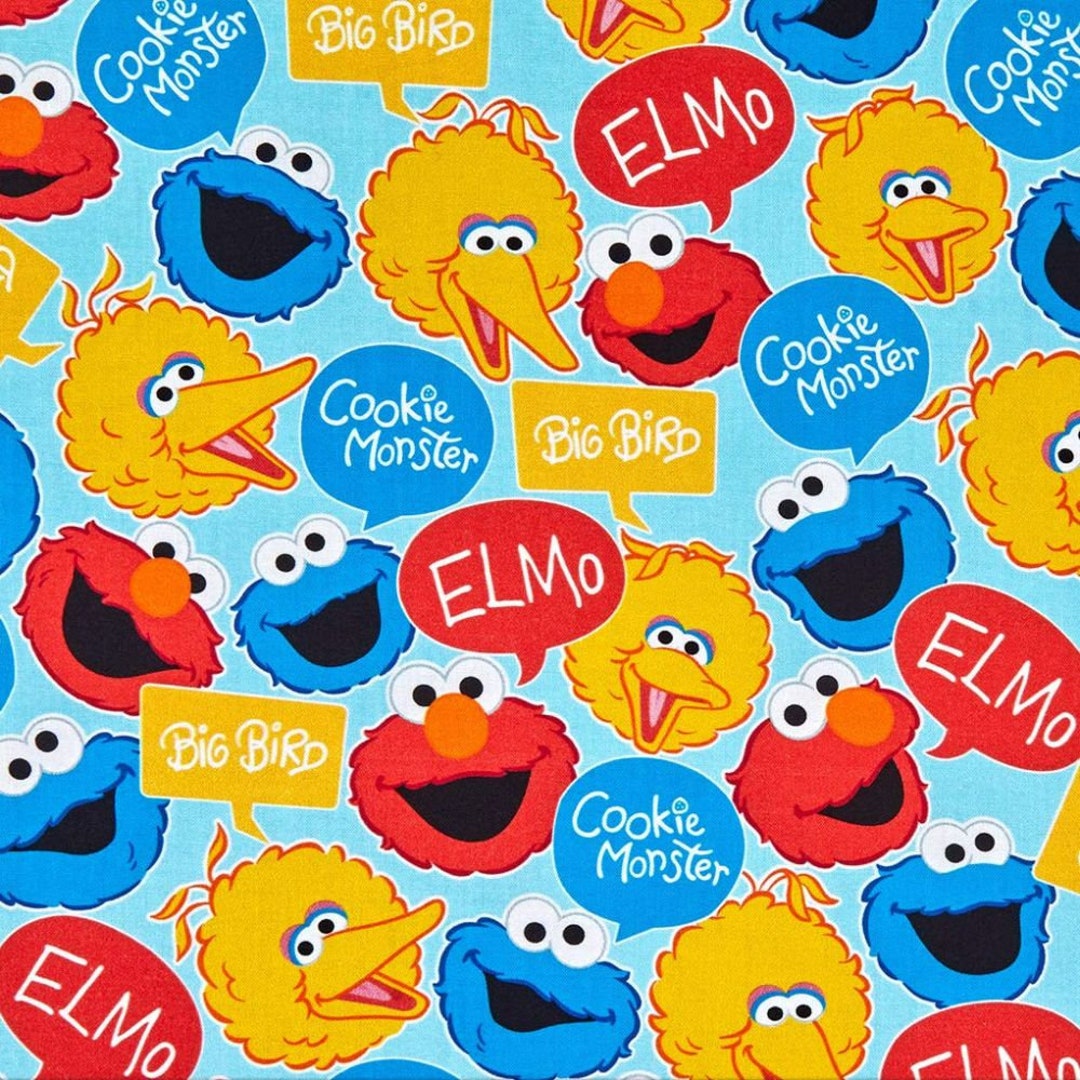 33"x43" Sesame Street Fabric Faces in Blue From Springs Creative 100% ...