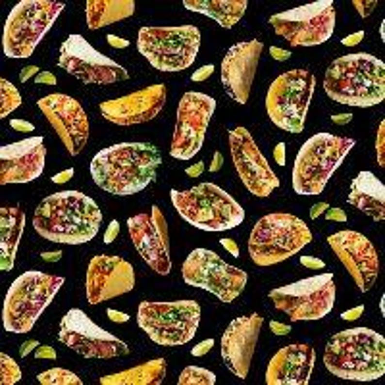 Food Fabric Tacos Favorite Foods in Black From Elizabeth Studios 100% ...