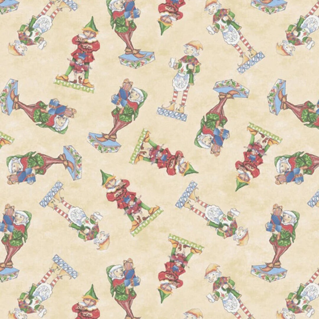 Christmas Fabric Elves in Light Tan 1/4 Yard PRE-CUT From Springs ...