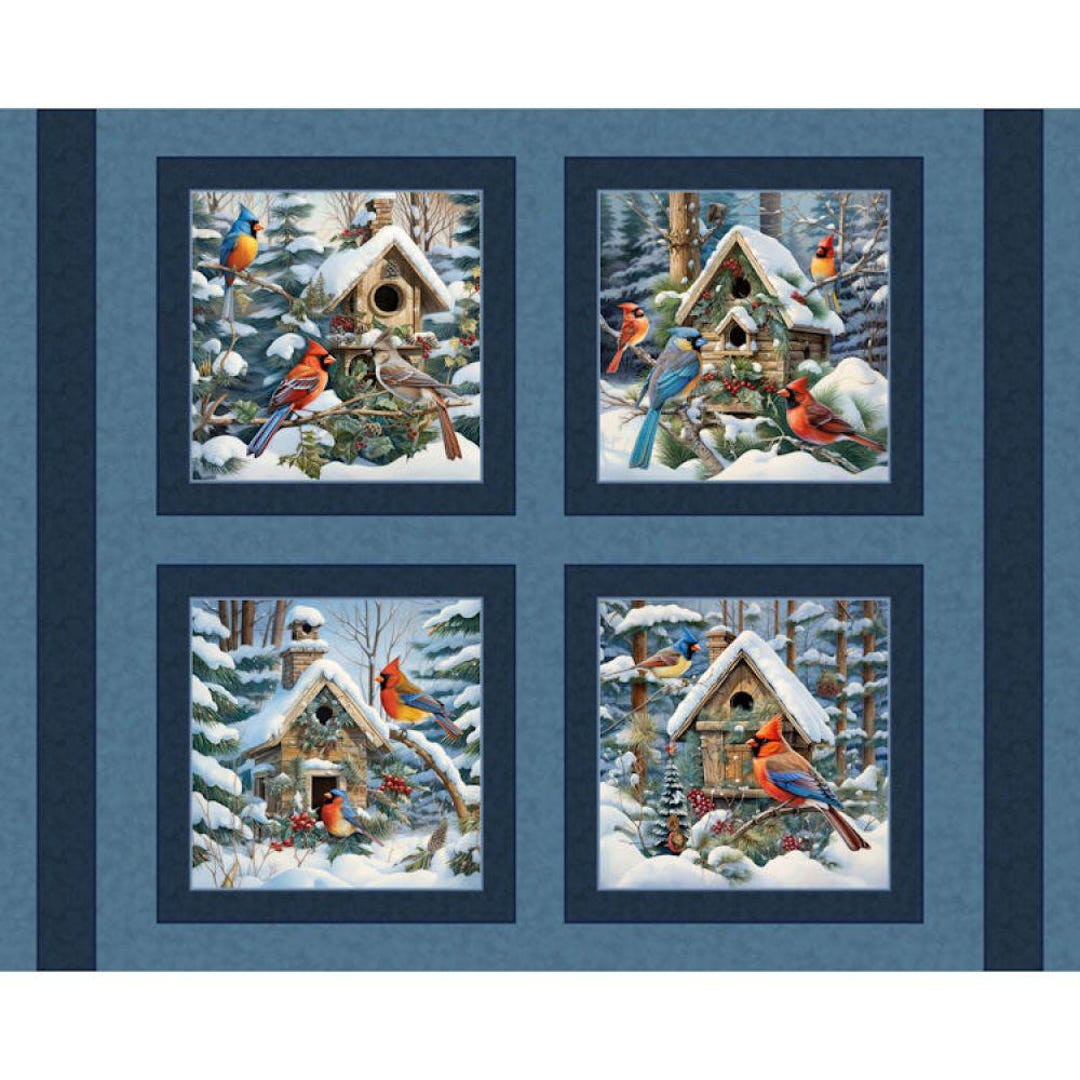 Bird Fabric Panel Snowbirds in Blue 100% Cotton - Etsy