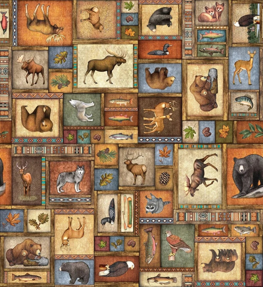 Wildlife Fabric Timberland Trail Patches in Multi 30"x44" PRE-CUT From ...