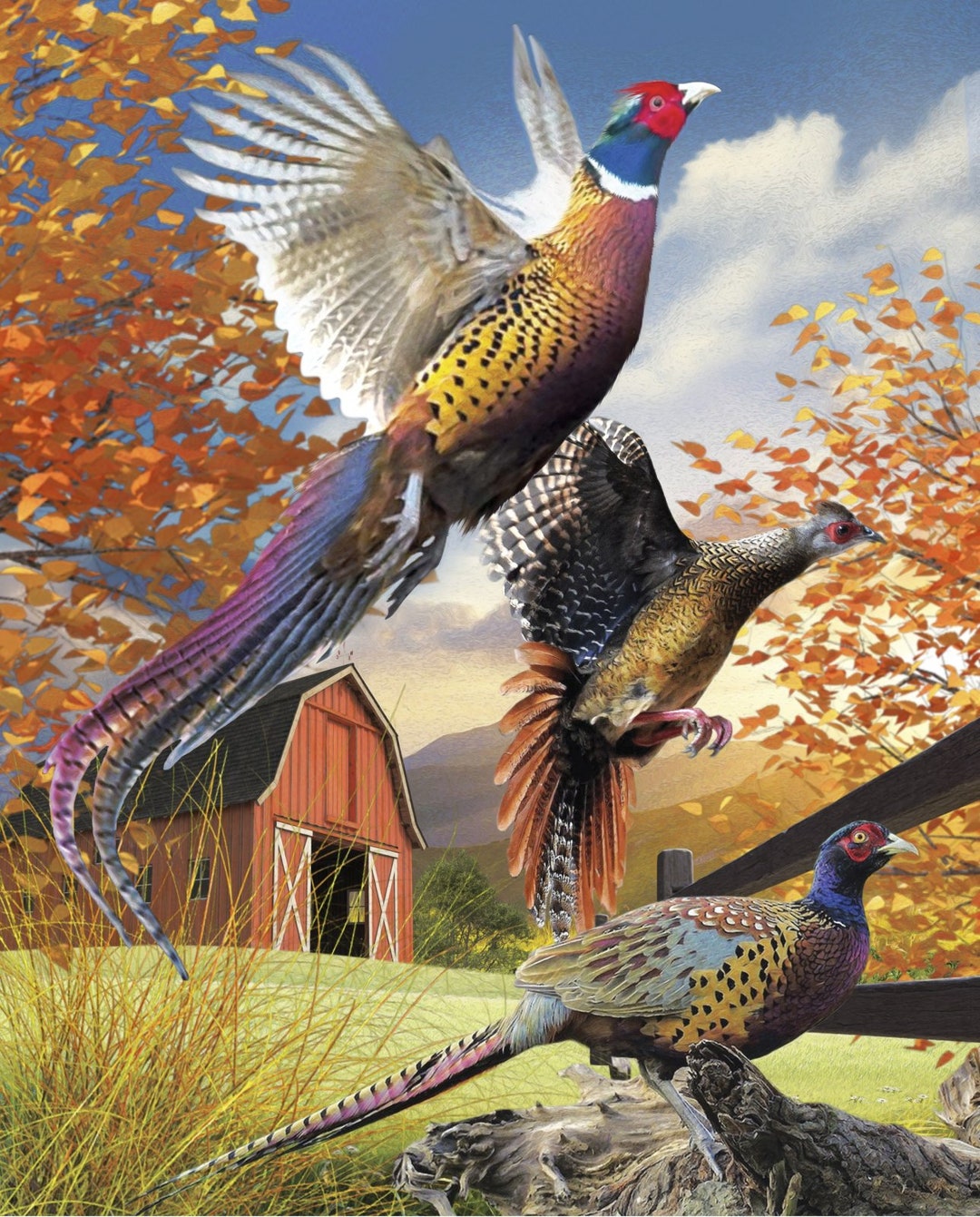 Pheasant Fabric Panel Pheasant Trio From David Textiles 100% Cotton - Etsy