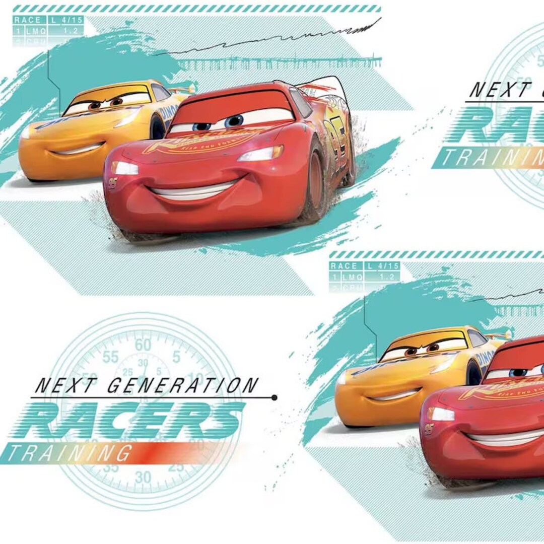Disney Fabric Cars Pixar Friend Racers in White From Springs Creative ...