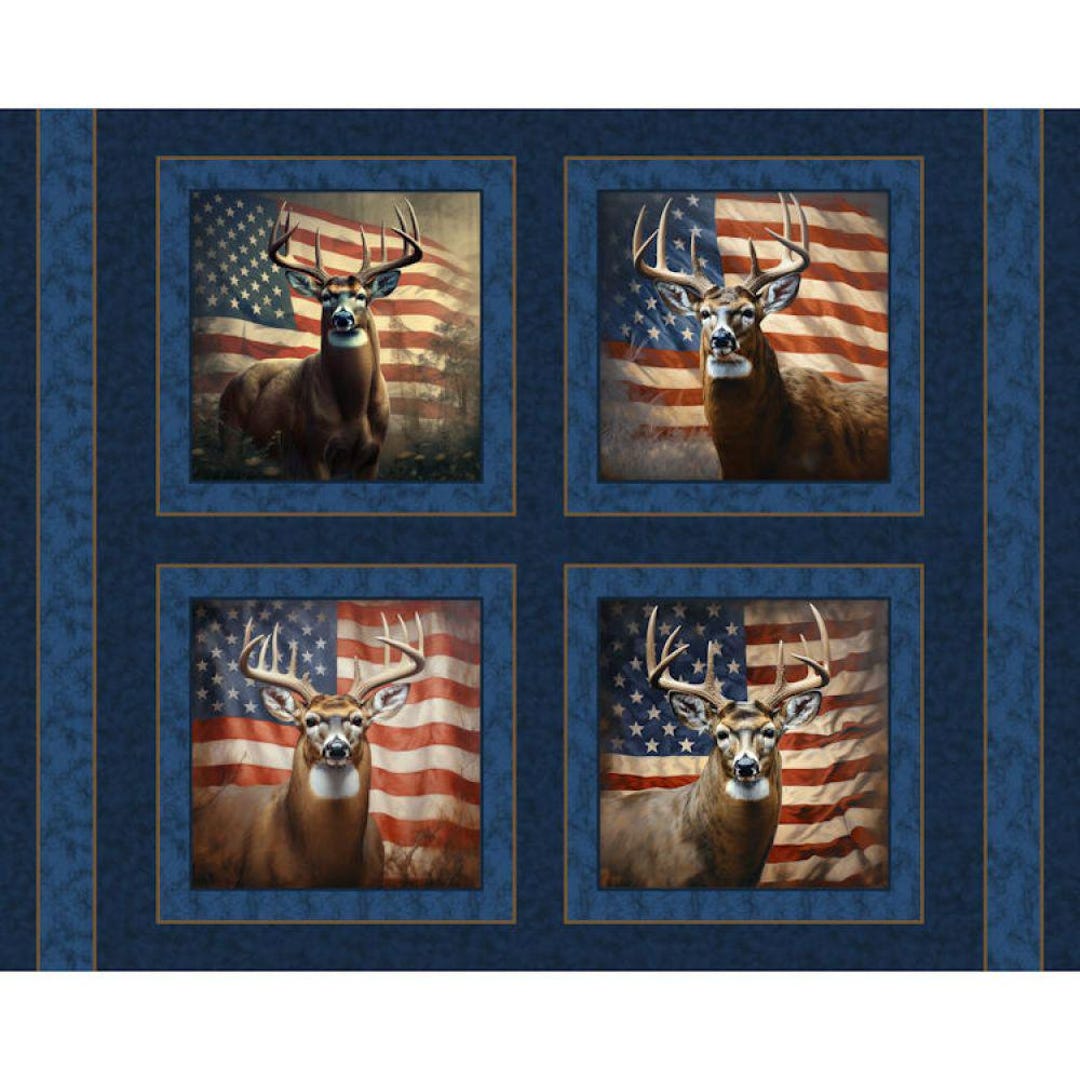 Wildlife Fabric Panel All American Buck in Blue 100% Cotton - Etsy