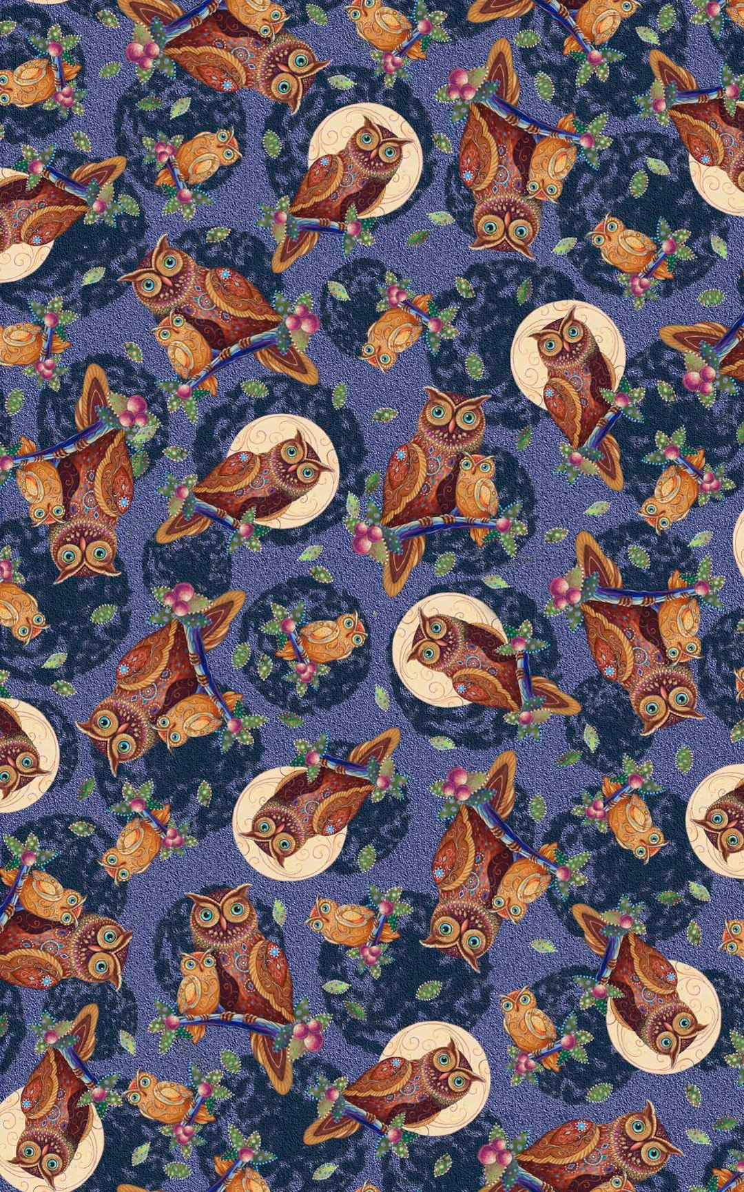 Owl Fabric Opulent Owls in Navy Blue From Quilting Treasures 100% ...