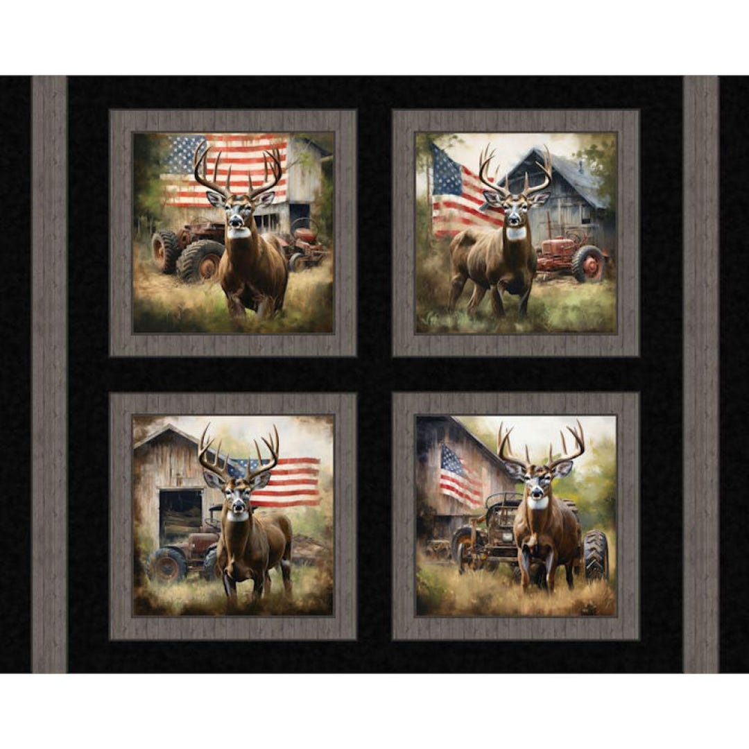 Wildlife Fabric Panel Bucks & Barns in Brown 100% Cotton - Etsy