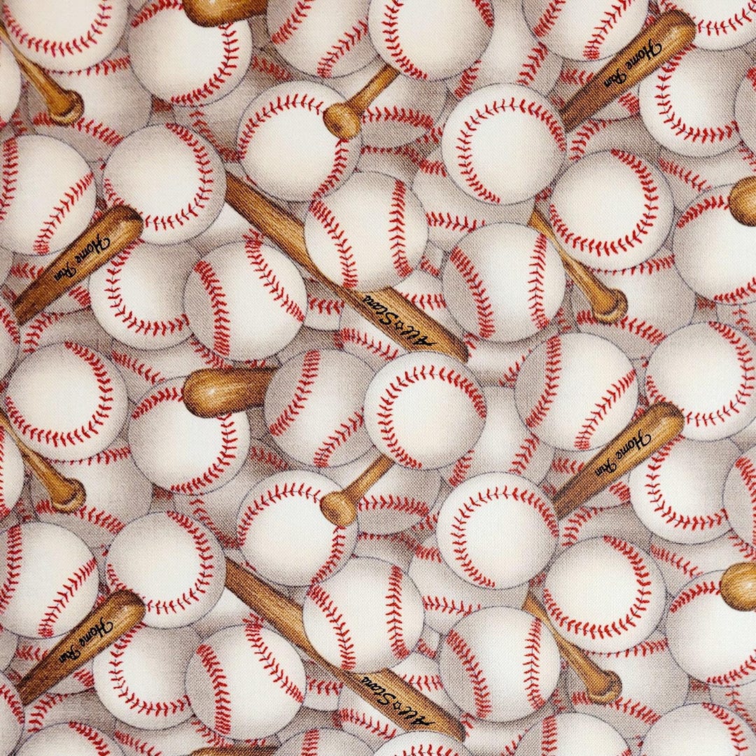 Sports Fabric Baseball in White From Elizabeth Studios 100% Cotton - Etsy