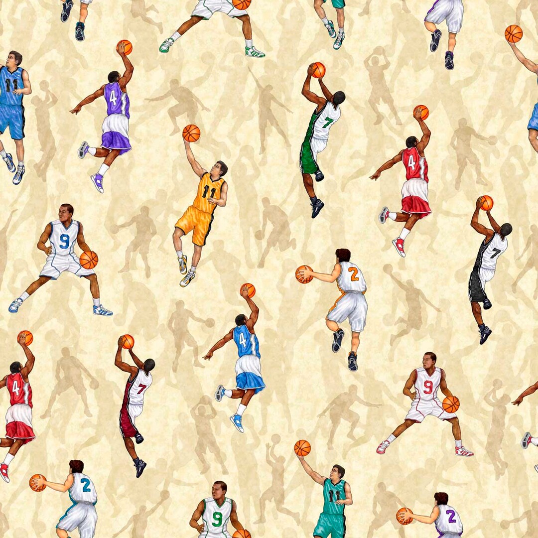 Fat Quarter (18"x21") Basketball Fabric Slam Dunk Basketball Players in ...