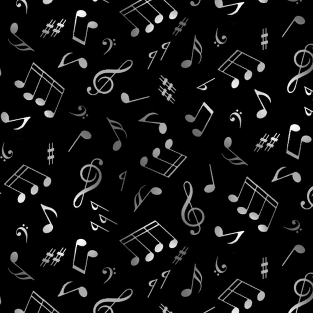 Music Fabric Jazz Musical Notes on Black From Elizabeth's Studios 100% ...
