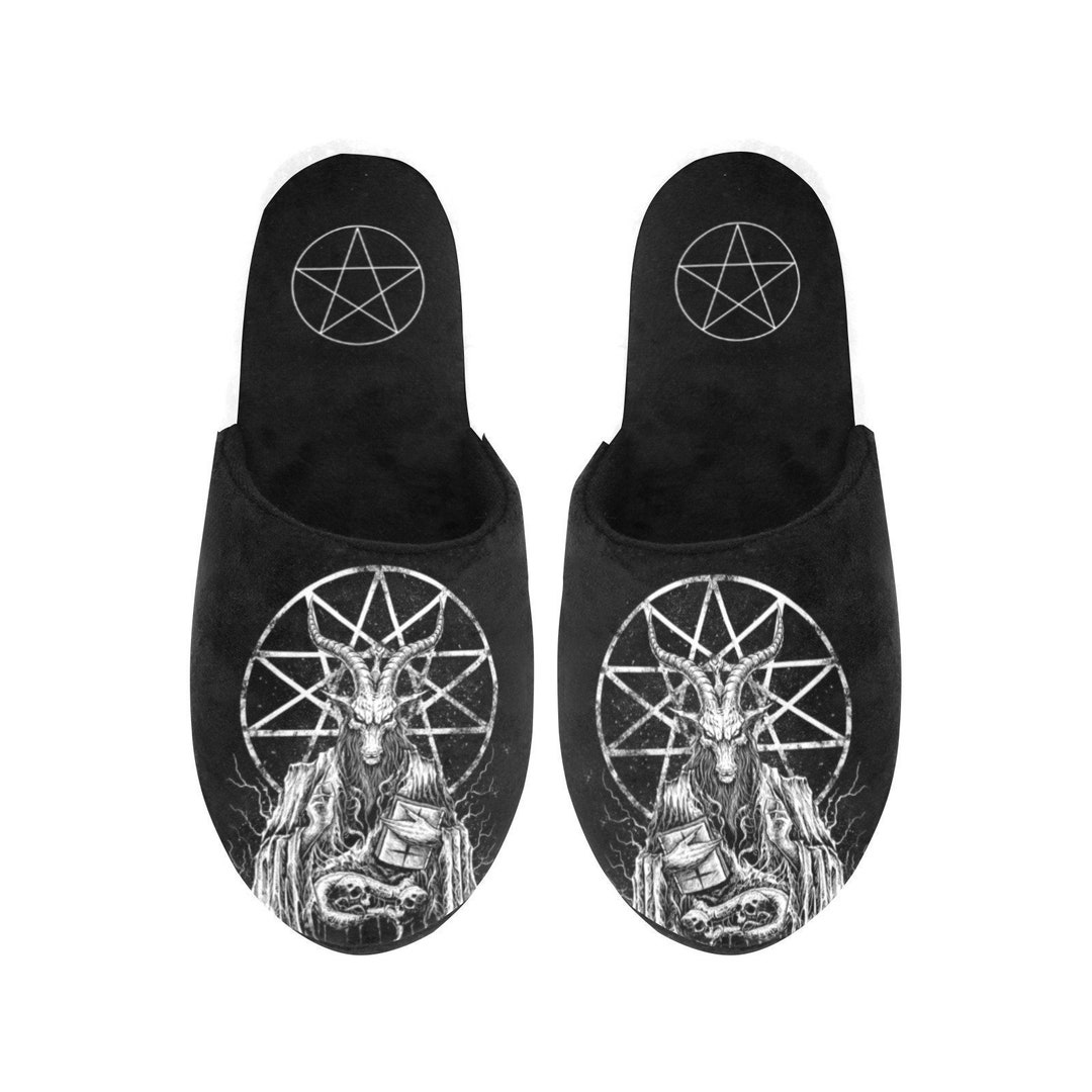 Mans Baphomet Slippers, Gothic Pentagram Plush Slippers, Goth Metal ...