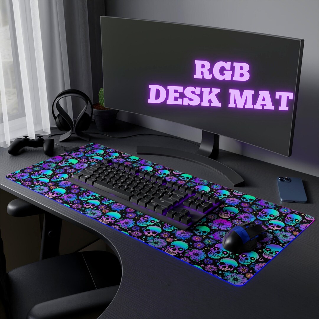 Pastel Goth Floral Skull LED Gaming Mouse Pad, Gothic Gaming Desk Mat ...
