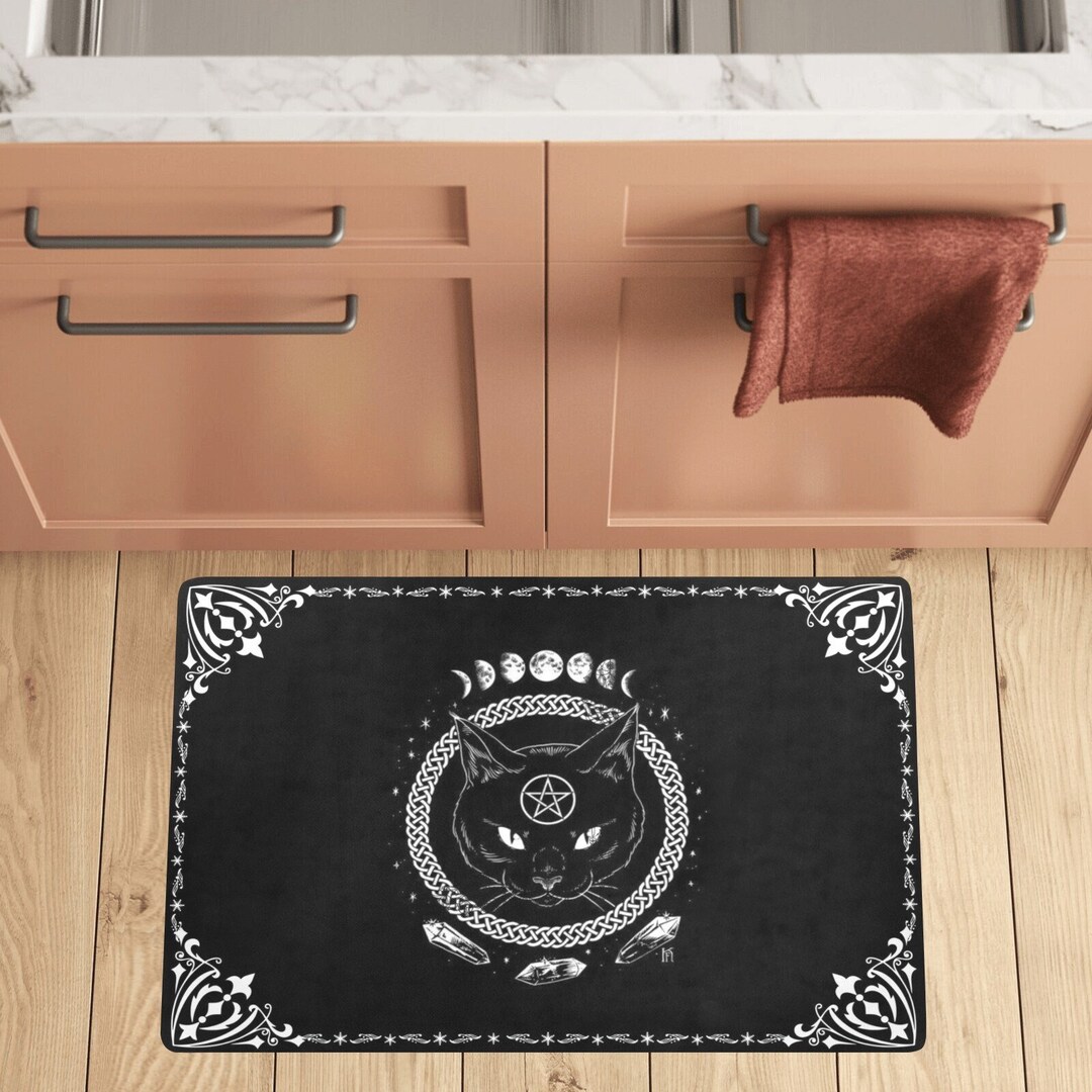 Goth Satanic Cat Kitchen Mat, Gothic Home Decor, Rug, Gifts, Kitchen ...