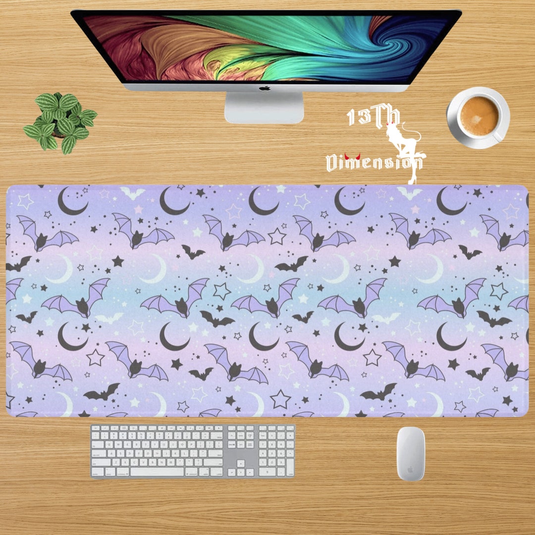 Pastel Goth Bat Moon Desk Mat, Witch Desk Mat XL, Creepy Cute Gaming Mousepad, Mystic Esoteric ...