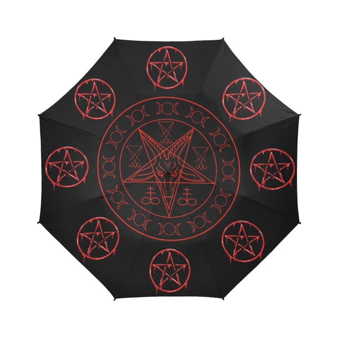 Gothic Satanic Umbrella Baphomet Pentagram Occult Umbrella Cosplay ...