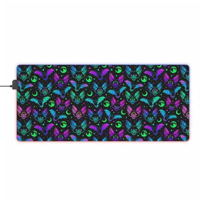 Pastel Goth RGB Desk Mat, Bat Witchcraft Gaming Desk Mat, Neon Large ...