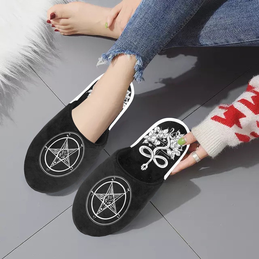 Baphomet Slippers Gothic Pentagram Mystic Plush Slippers - Etsy