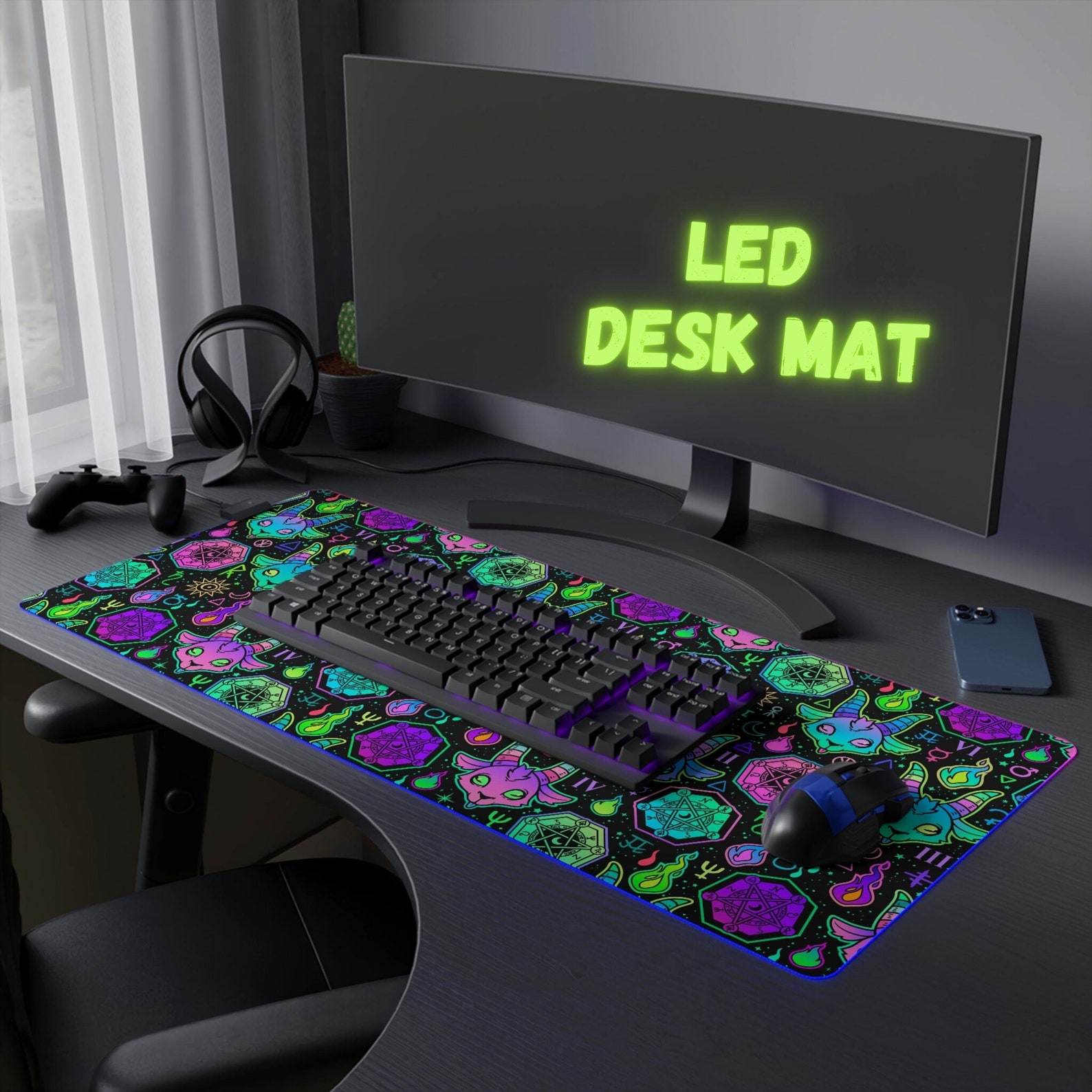 Pastel Goth Satanic Goat LED Gaming Mouse Pad, Gothic Gaming Desk Mat ...
