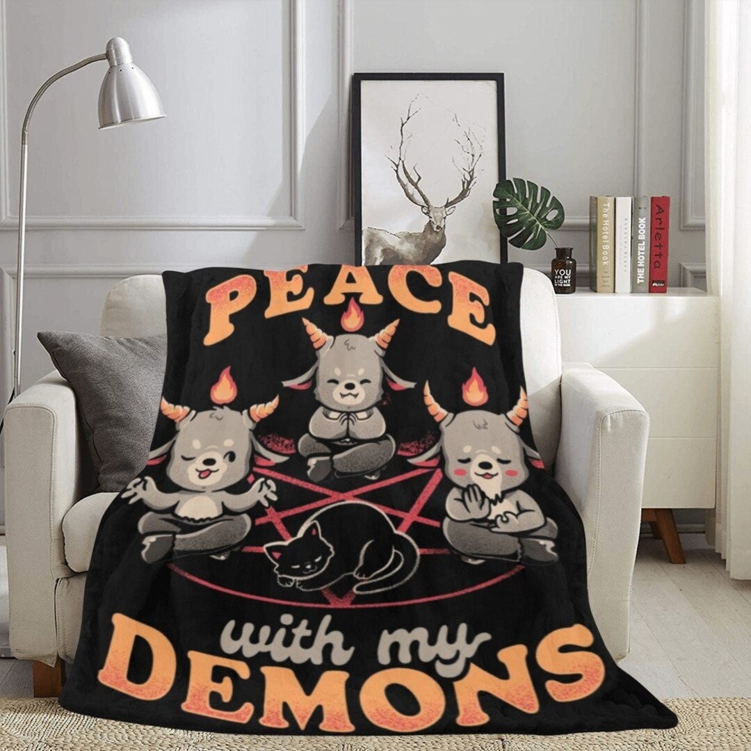 Goth Baphomet Cute Satanic Fleece Blanket, Gothic Demonic Throw, Occult ...