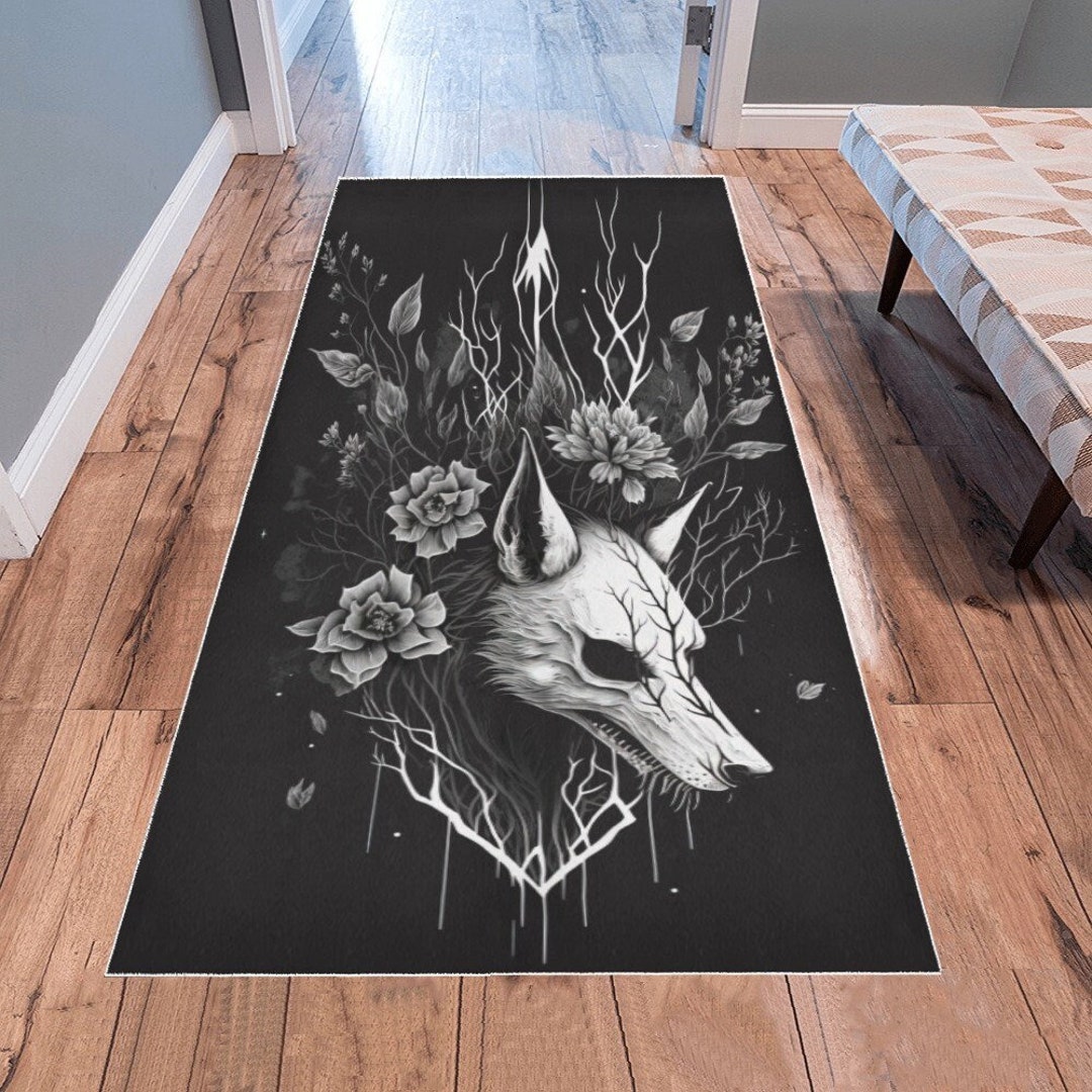 Goth Wolf Skull Deadly Nightshade Area Rug Dark Home Decor Gothic ...