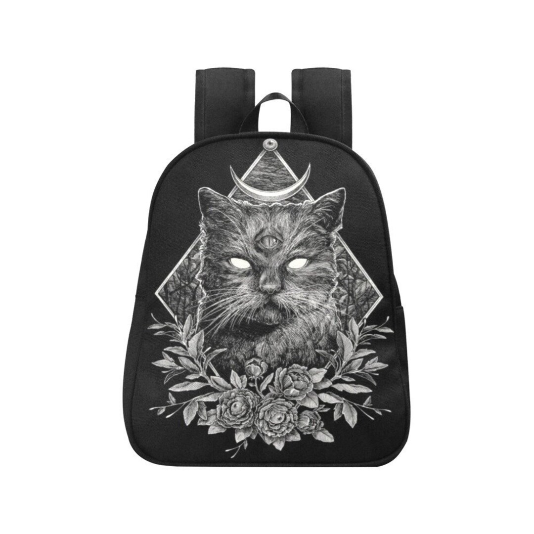 Goth Satanic Cat Moon Black Backpack, Gothic Travel Bag, School ...