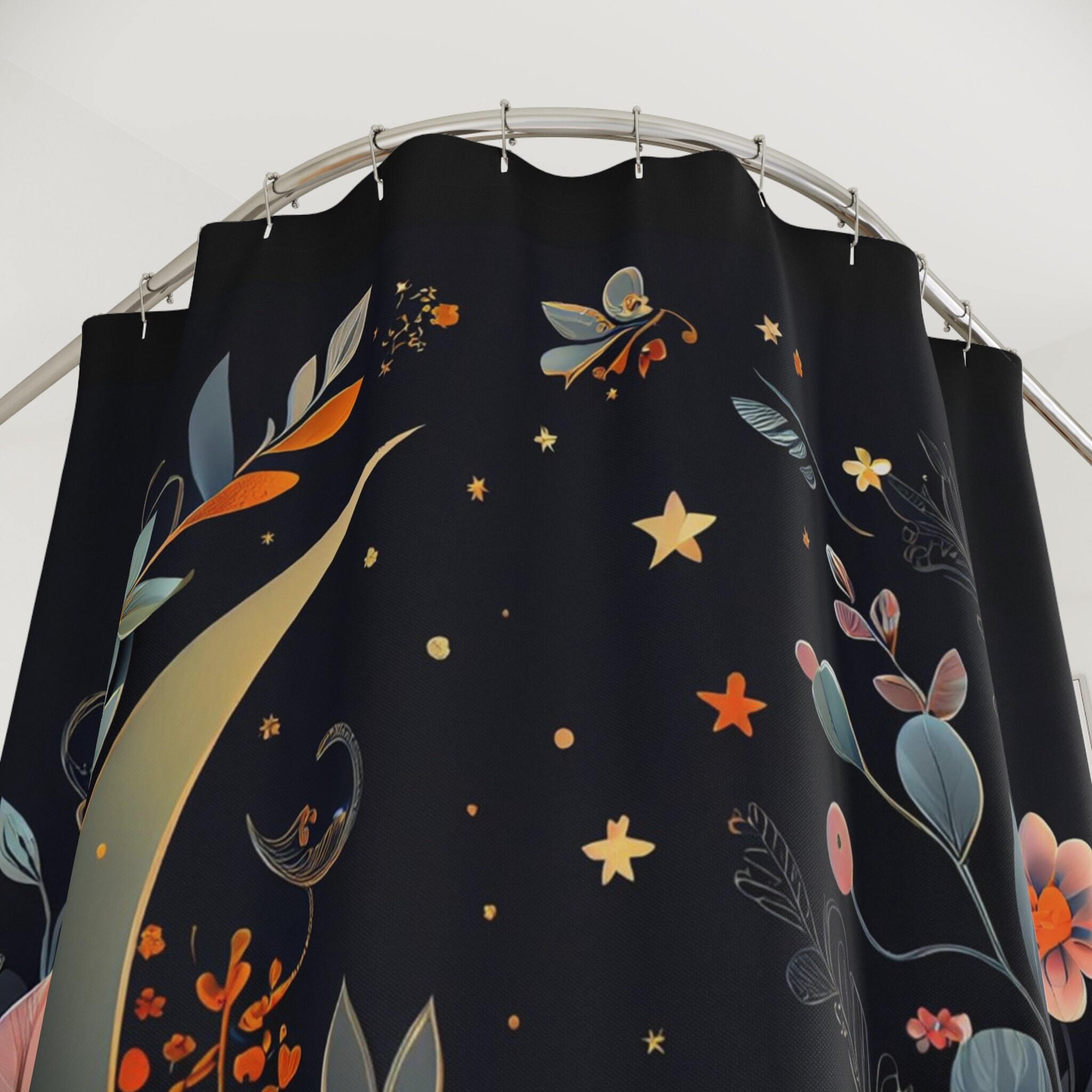 Cottagecore Dark Boho Floral Moon Shower Curtain Mystical - Etsy