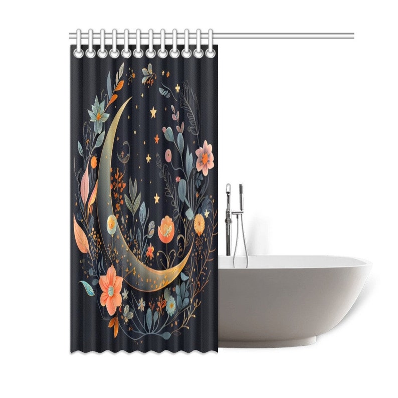 Cottagecore Dark Boho Floral Moon Shower Curtain Mystical - Etsy