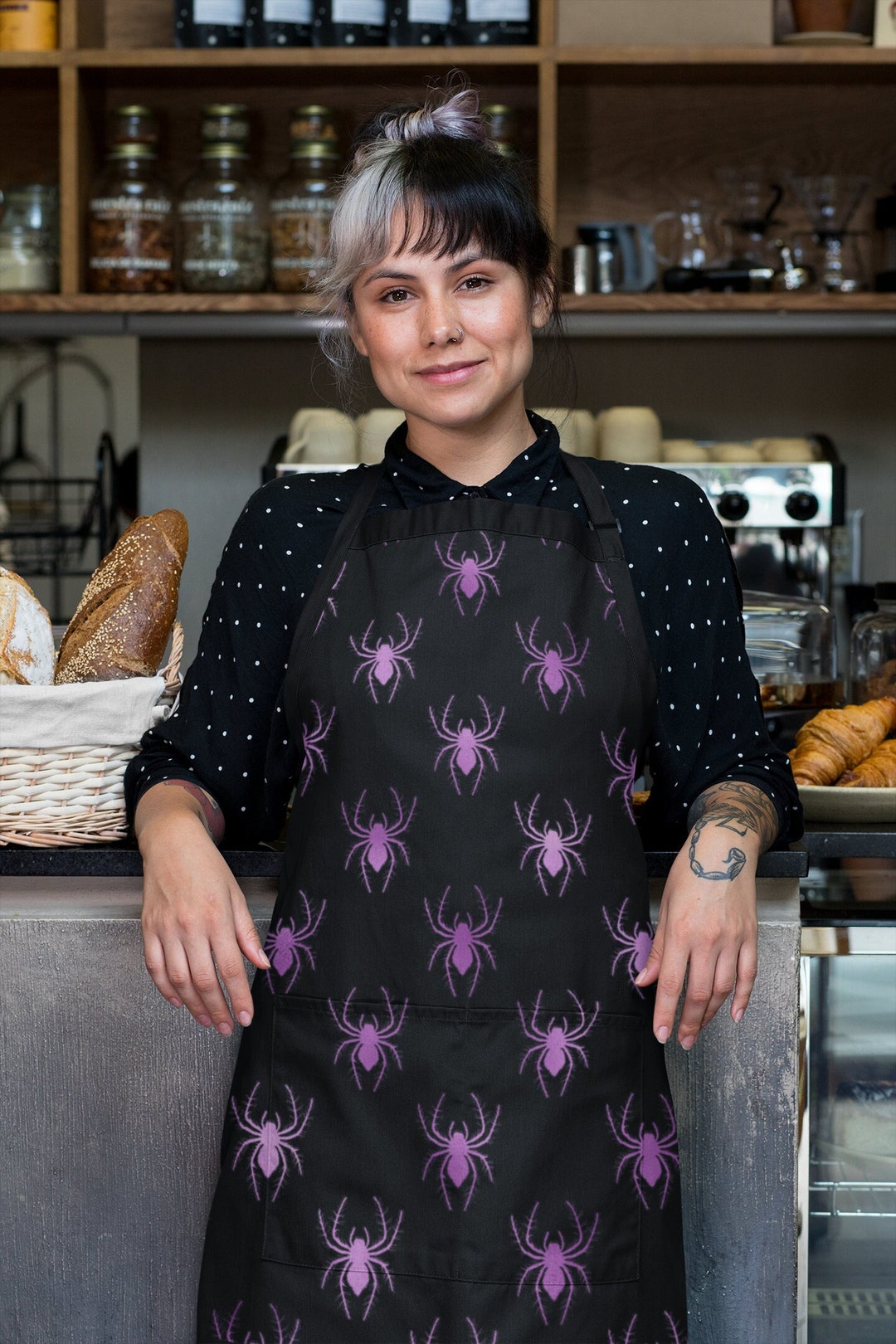 Pastel Goth PURPLE & BLACK Spider Witch Apron Gothic Kitchen - Etsy