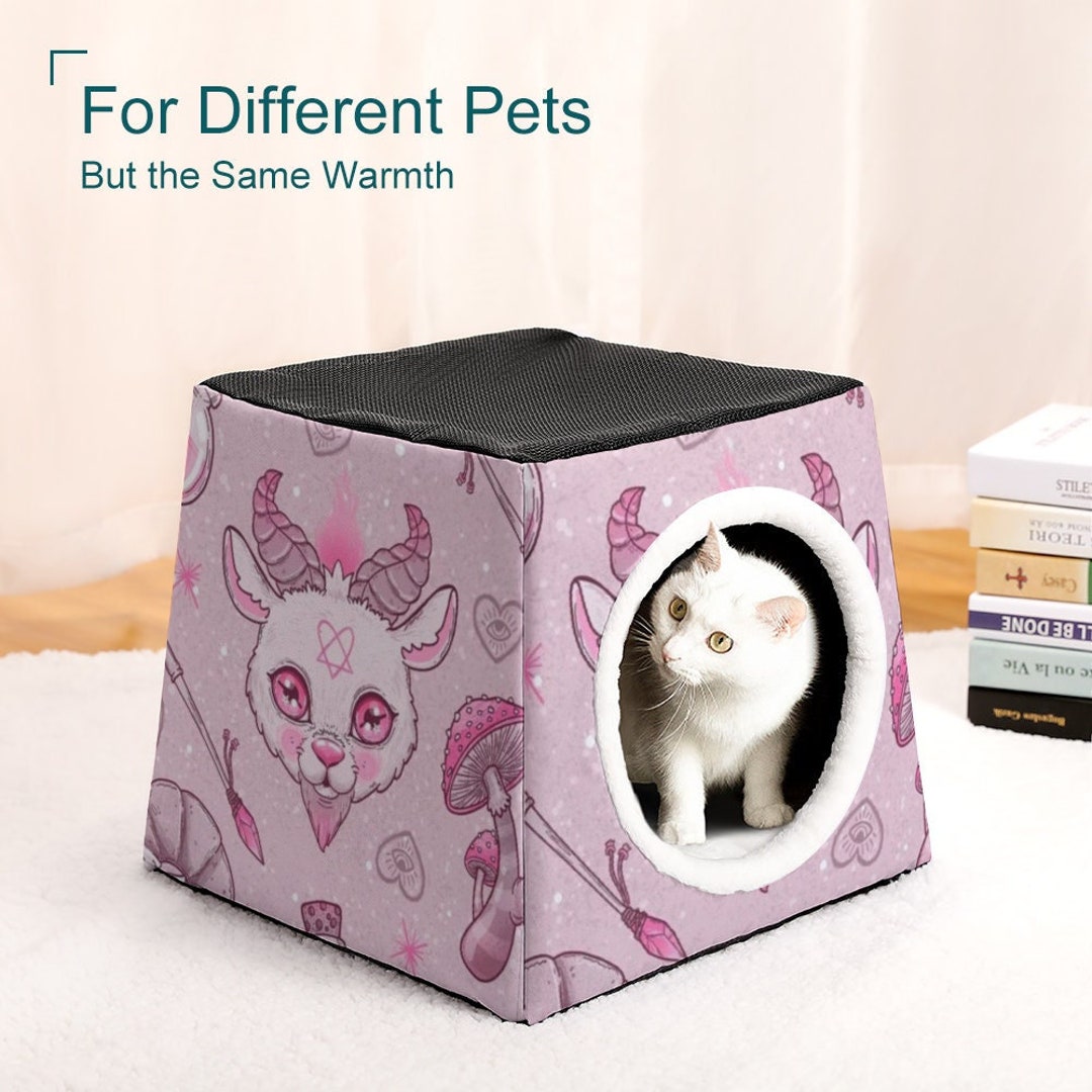 Pastel Cute Goth Kawaii Baphomet Cat Dog Soft Bed, Unique Gothic Pet ...
