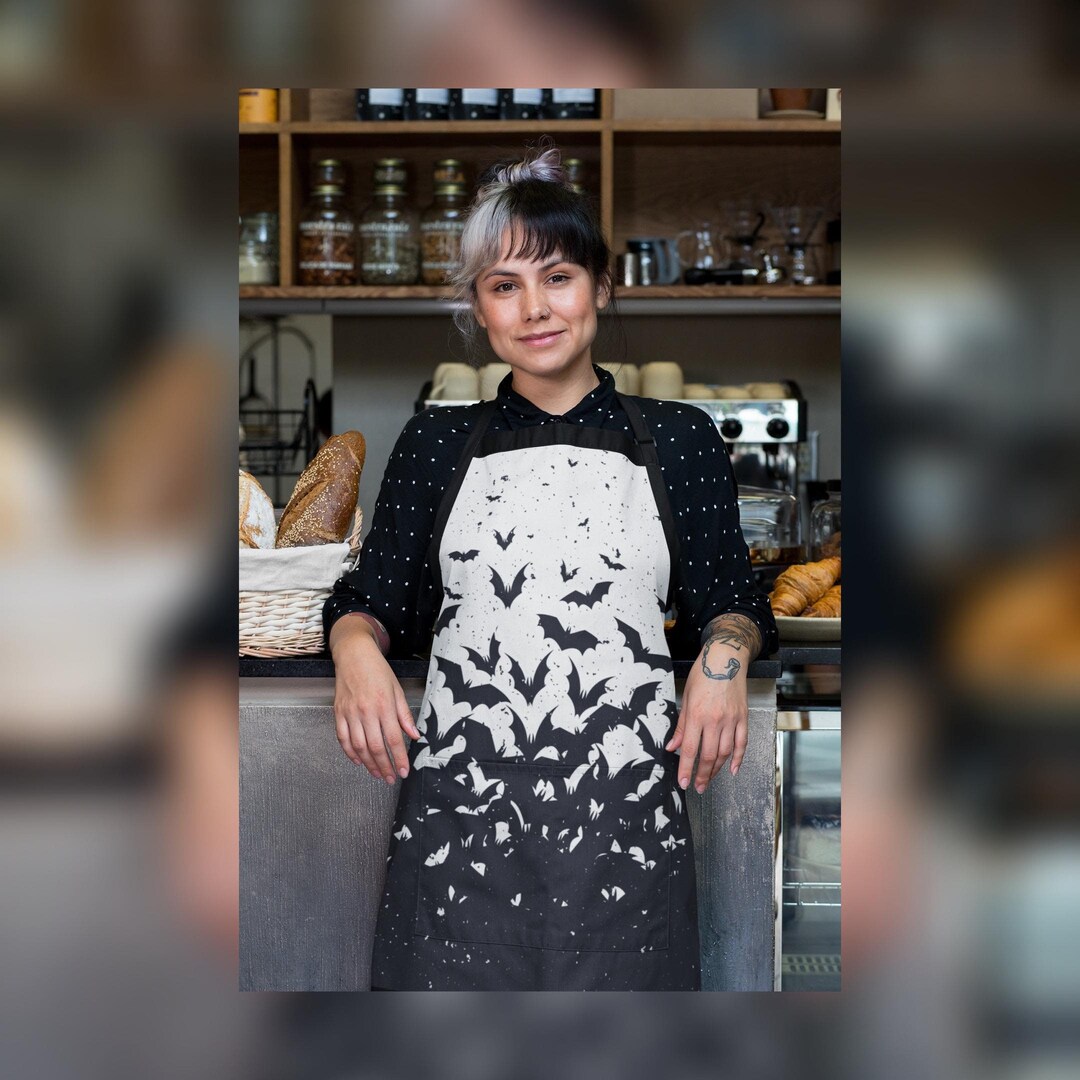 Pastel Goth Bat Bats Black White Witch Apron, Gothic Kitchen Decor ...