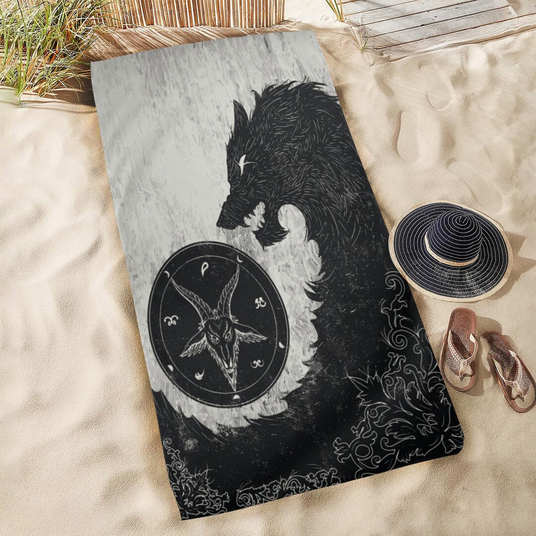 Goth Wolft Baphomet Satanic Oversized Beach Towel Beach - Etsy