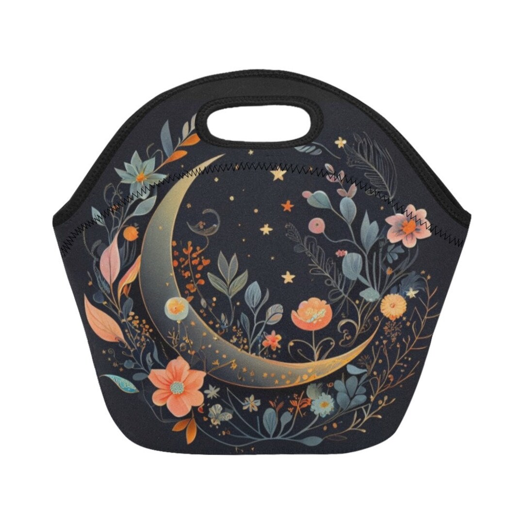 Dark Boho Celestial Floral Moon Lunch Bag / FE Gift, Travel, Drink ...