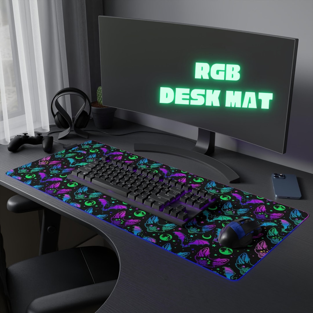 Pastel Goth RGB Desk Mat, Bat Witchcraft Gaming Desk Mat, Neon Large ...