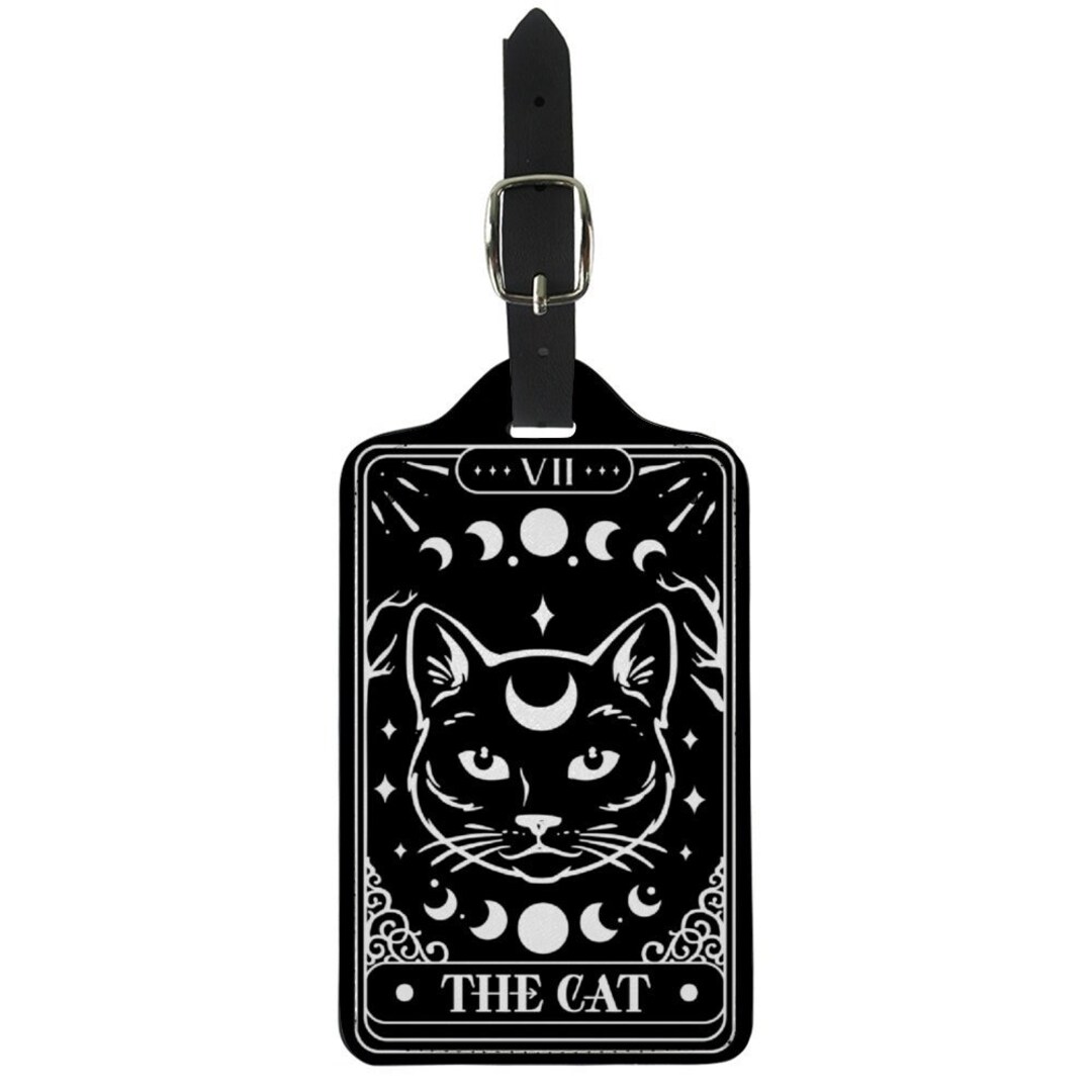 Goth Tarot Card THE BLACK CAT Luggage Tag Vegan Leather Boarding Card ...