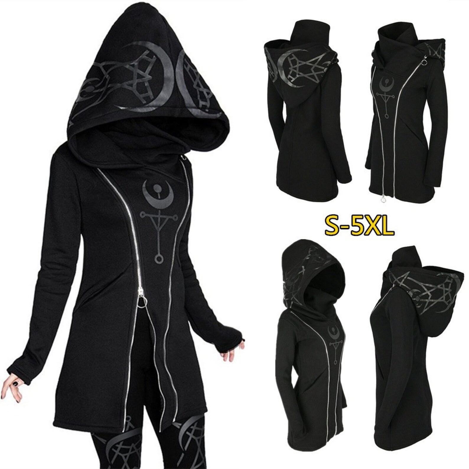 Twin Moon Oversized Hood Gothic Witchy Occult Symbols Hoodie - Etsy