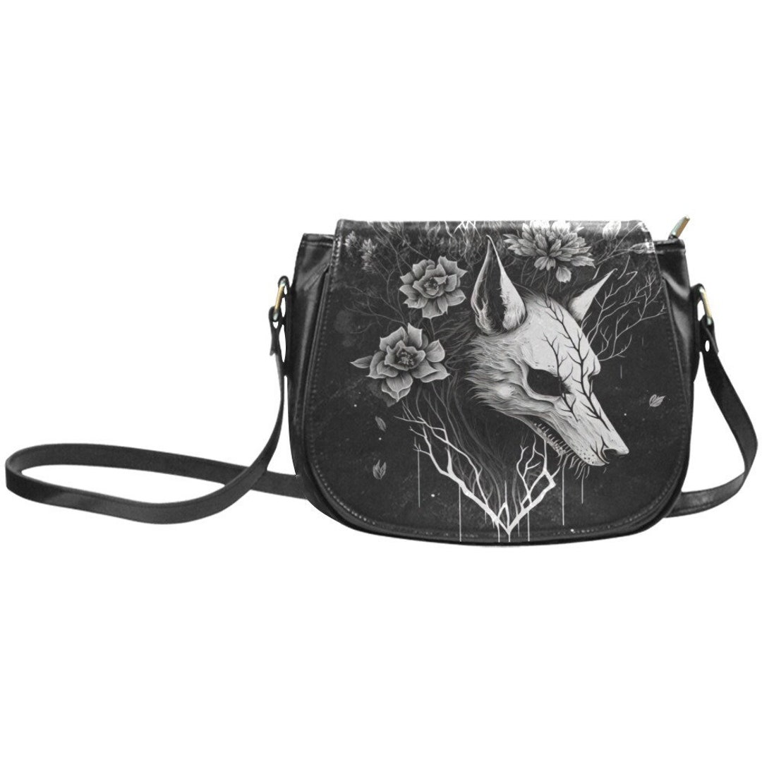 Goth Wolf Skull Deadly Nightshade Saddle Bag, Occult Bag, Gothic Spirit ...