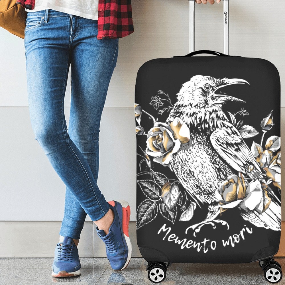 Goth Memento Mori Raven Crow Pentagram Suitcase Cover, Traveling With ...