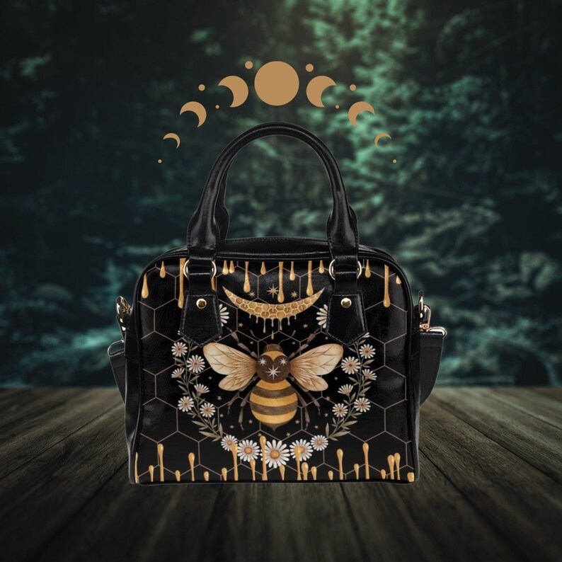 Cottagecore Boho Handbag, Cottagecore Bee Flowers Purse, Mystic Moon ...