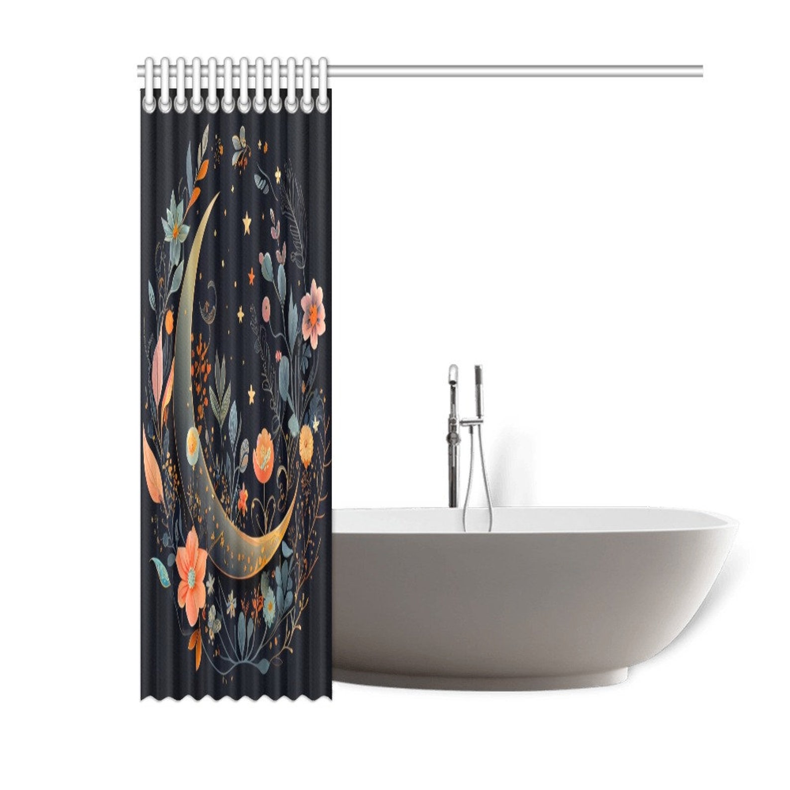 Cottagecore Dark Boho Floral Moon Shower Curtain Mystical - Etsy