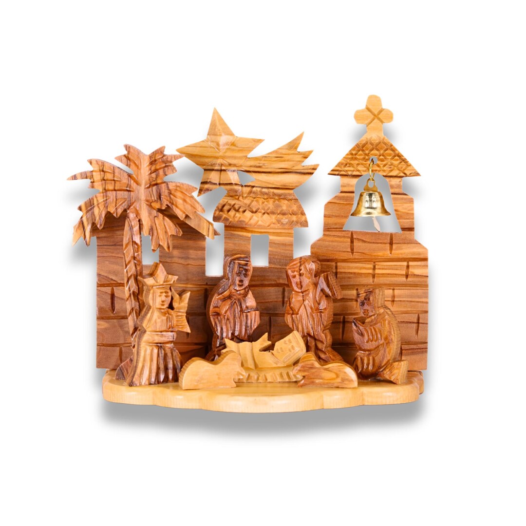 Holy Bell Olive Wood Nativity Scene – Hand-carved in Bethlehem - Etsy