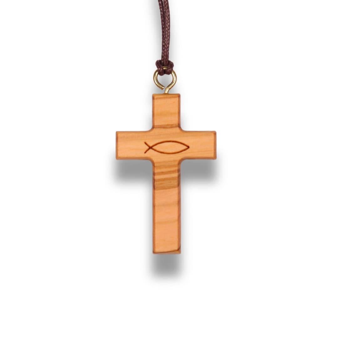 Olive Wood Ichthus Cross Necklace – Handcrafted in Nazareth - Etsy ...