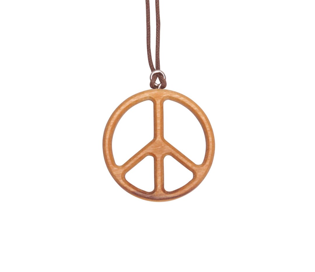 Nazareth Fair Trade Handcrafted Olive Wood Peace Sign Pendant Necklace ...