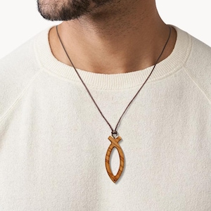 Jesus Fish Ichthus Olive Wood Symbol Cross Necklace Handmade in ...
